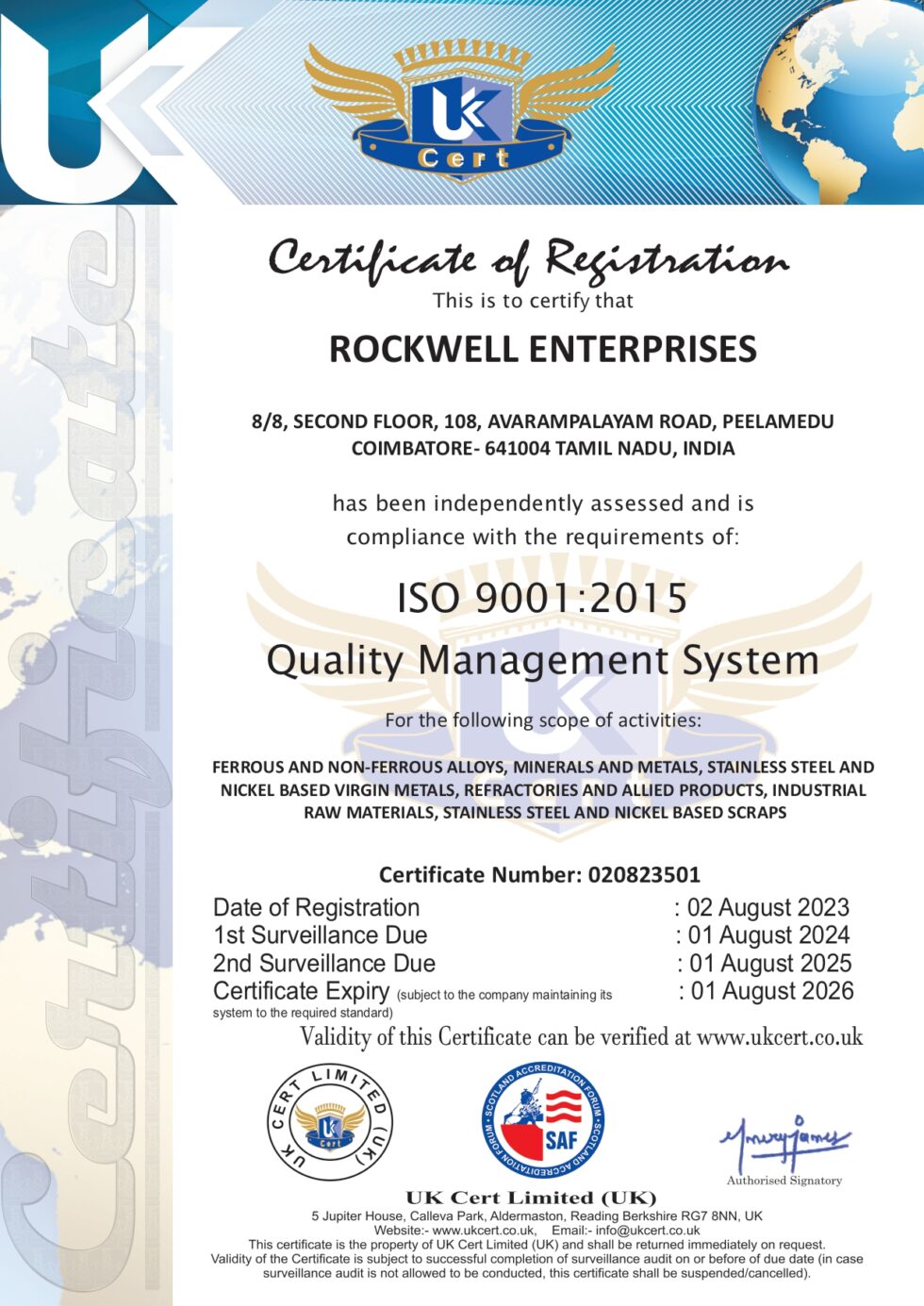 Certificate | Rockwell Enterprises